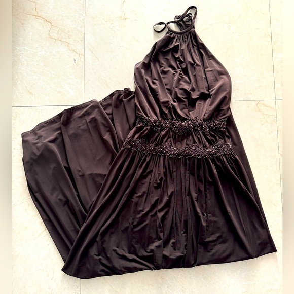 BCBGMaxAzria | Dresses | Y2k Chocolate Brown Bcbg Max Azria Maxi Halter ...